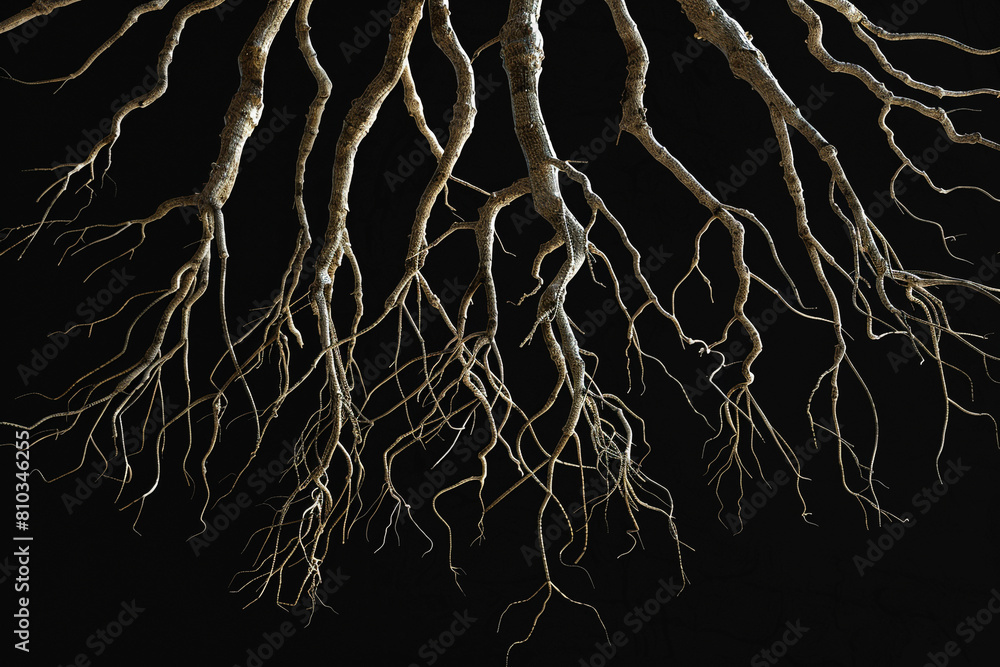 Moving growing roots on black background. Animation. Abstract animation ...