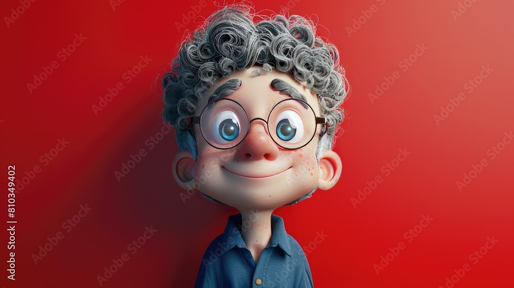 white man with short grey curly hair, cute cartoon character, oversized ...