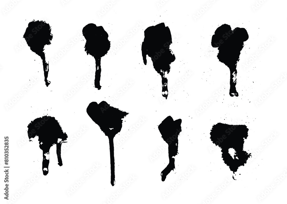 Abstract ink blot texture set. Melting paint element bundle. Black ...