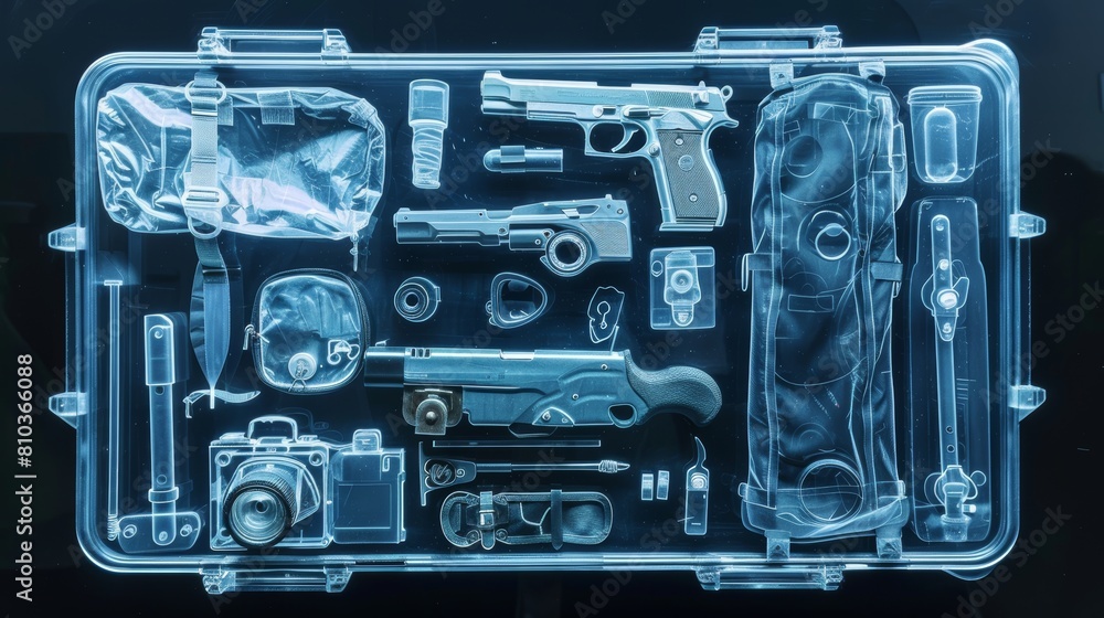 Precise X-ray scan from an airport scanner, revealing a concealed ...