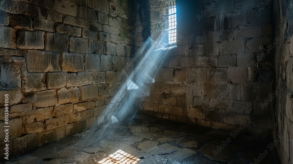 Detailed 3D close-up of a medieval dungeon's rugged stone arches and ...