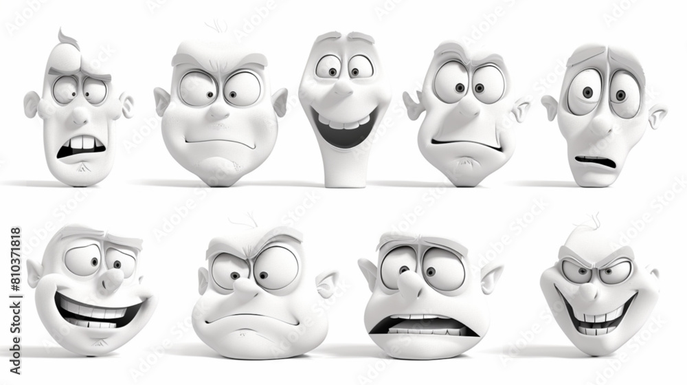 Cartoon faces. Facial expressions for retro old style characters or ...
