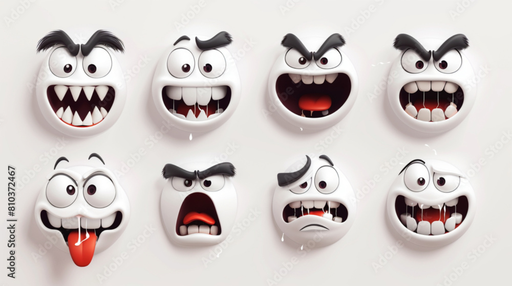 Cartoon faces. Facial expressions for retro old style characters or ...