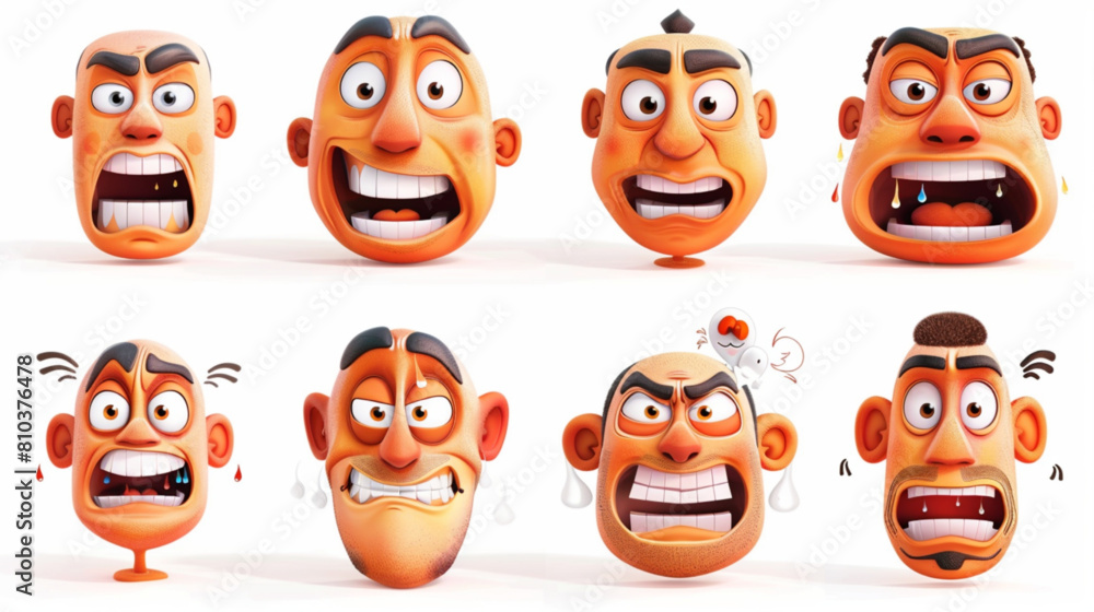 Cartoon faces. Facial expressions for retro old style characters or ...