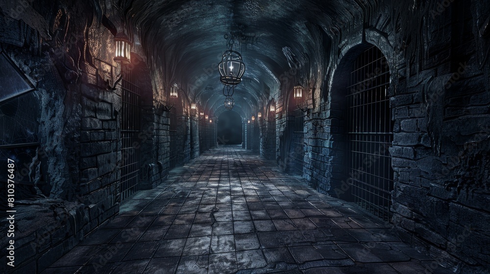 Detailed image of an ancient underground dungeon, dark corridors ...