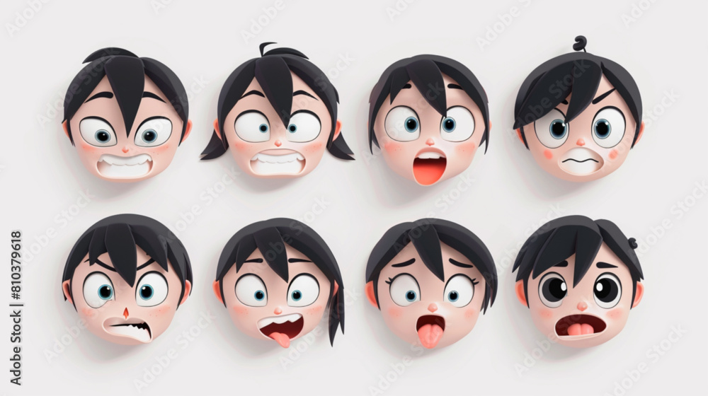 Cartoon kawaii face. Cute japanese anime character faces, eyes and ...