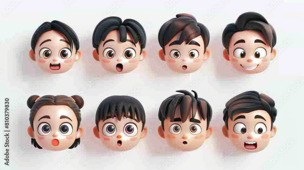 Cartoon kawaii face. Cute japanese anime character faces, eyes and ...