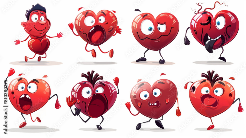 Vetor de Cartoon heart characters. Mascot hearts constructor, sticker ...