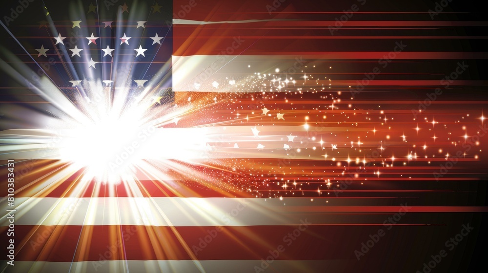 American flag radiating with a burst of light, stock image style. Clean ...