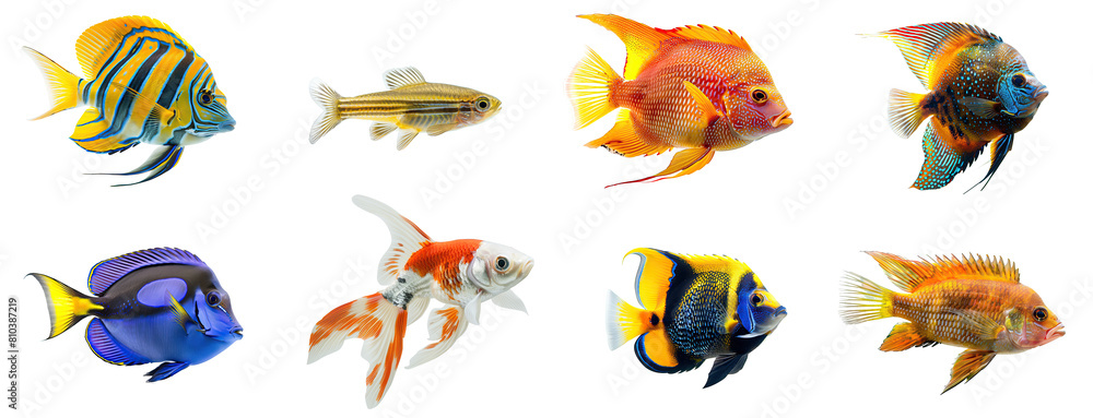 Set of Various types of beautiful fish, zebrafish, Pompadour fish ...