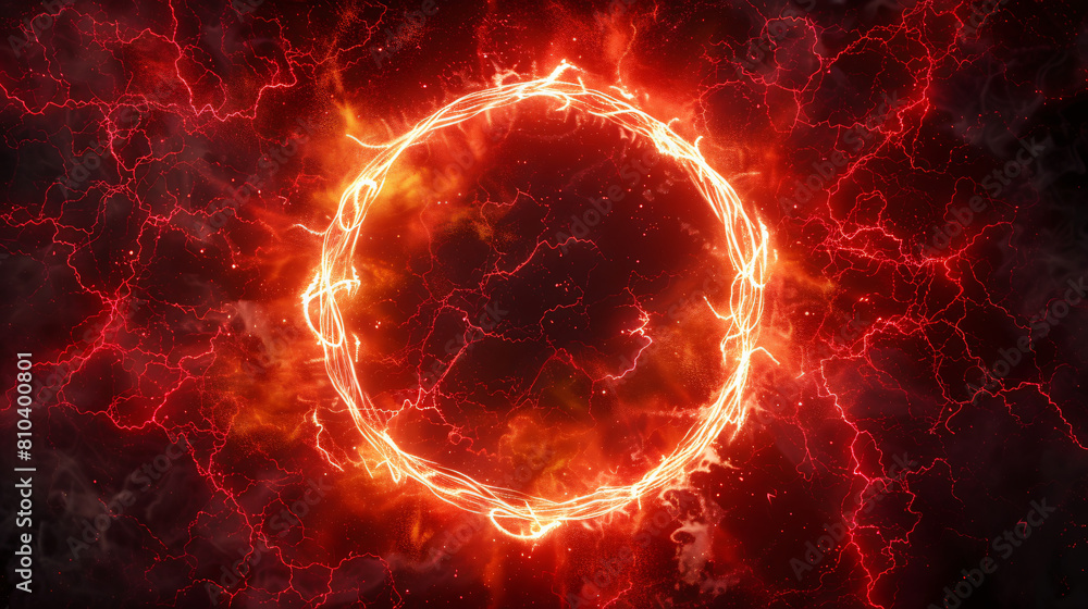 red abstract circle plasma lightning particle effect, ring with ...