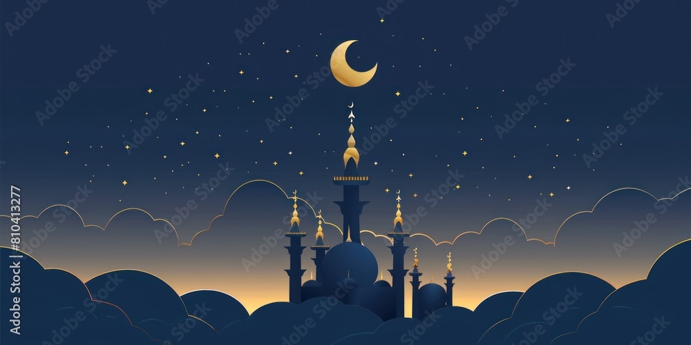 mosque silhouette at sunset, Islamic background, yellow mosque ...