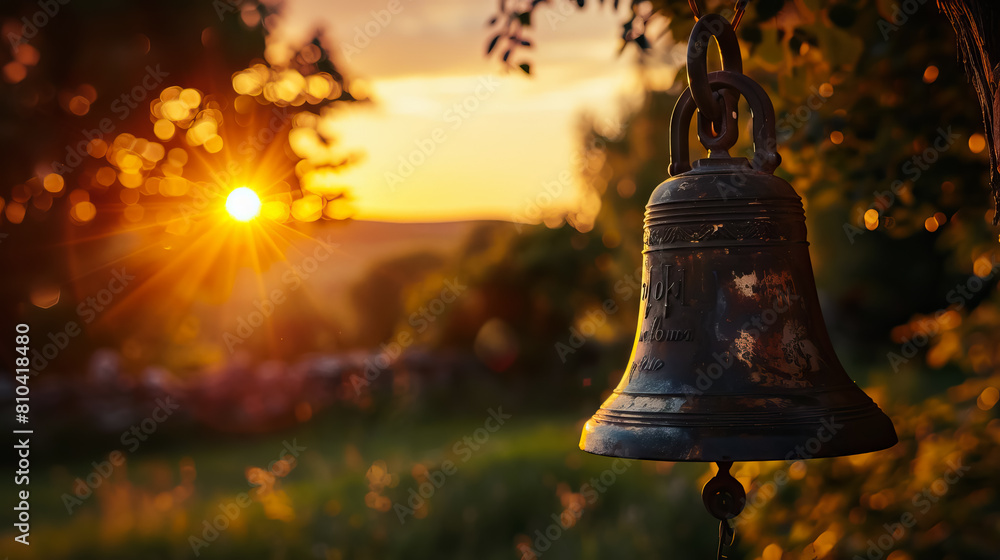 church bell ringing out across the countryside, echoing the joyous ...