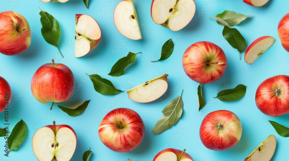 Fun and creative pattern of apple slices and whole apples, shot from ...