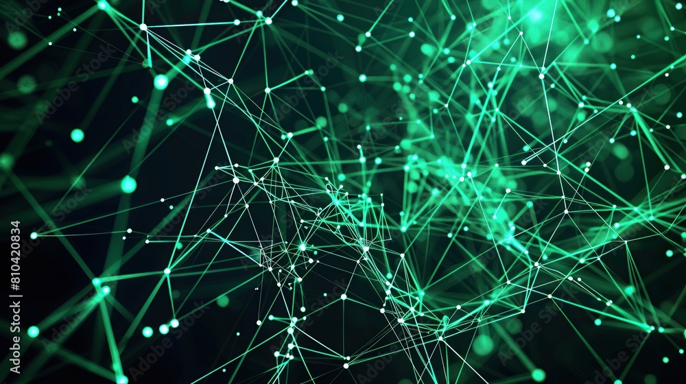 A deep emerald green plexus network with interconnected nodes and lines ...