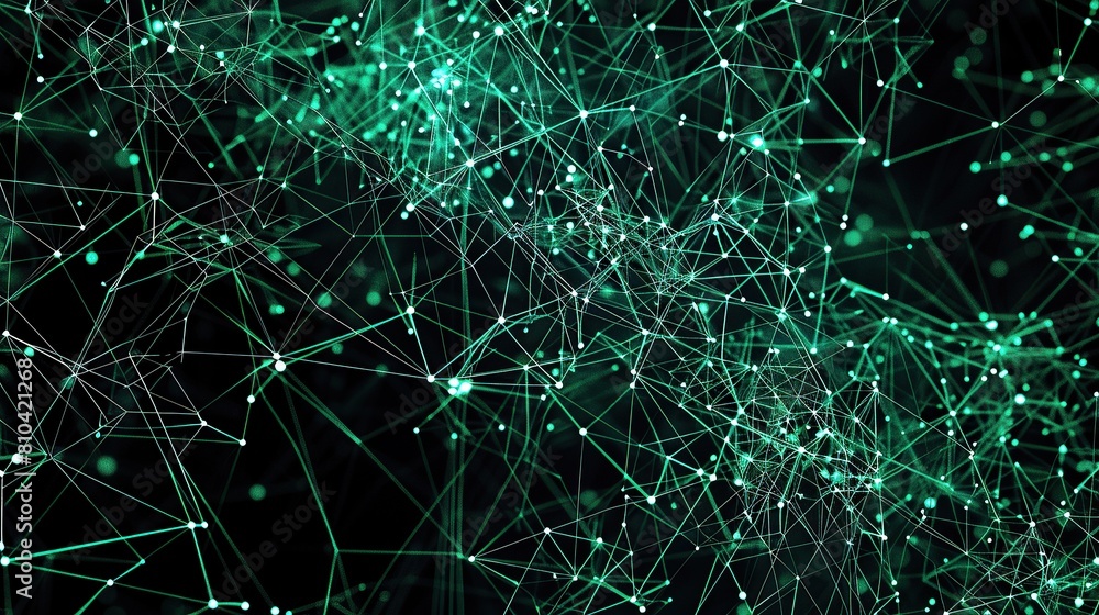 A deep emerald green plexus network with interconnected nodes and lines ...