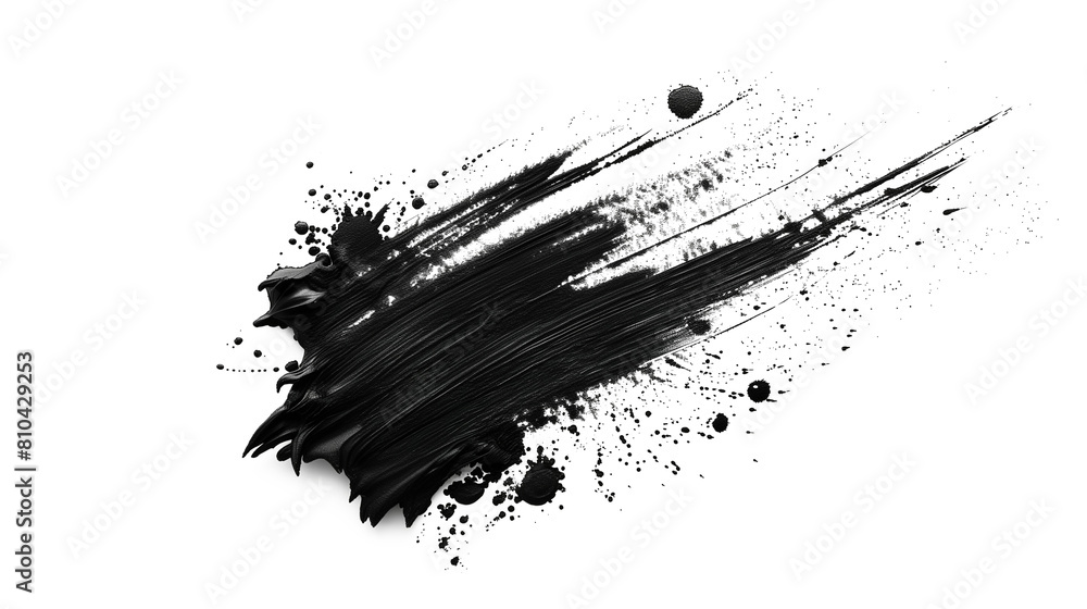 black paint smudge isolated on transparent background, black ink splash ...