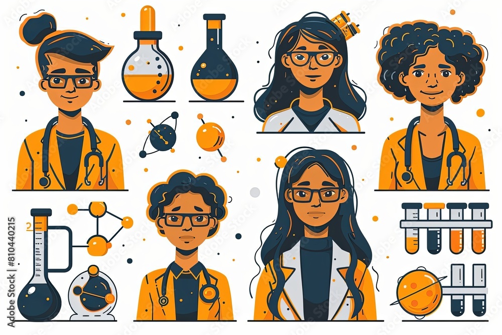 Science & Technology Flat Vector Clipart Set: Illustrations of ...