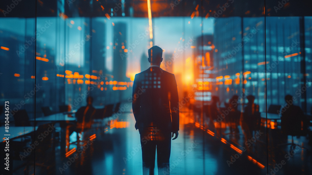 Futuristic Business Leadership: Silhouette of a Poised Businessman in a ...