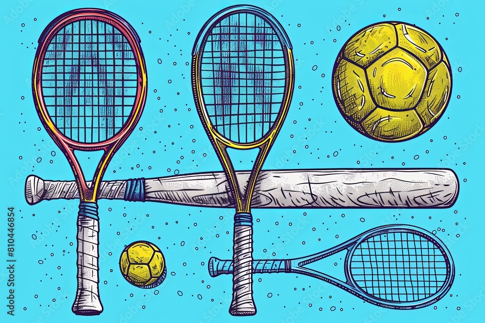 Vector Clipart of Bold and Stylized Sports Equipment: Tennis Racquets ...