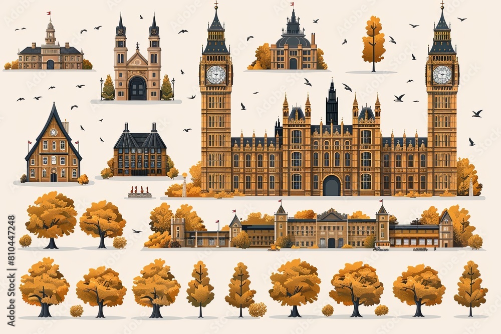 Colorful 2D Clipart Graphics: Iconic Landmarks and Famous Locations ...