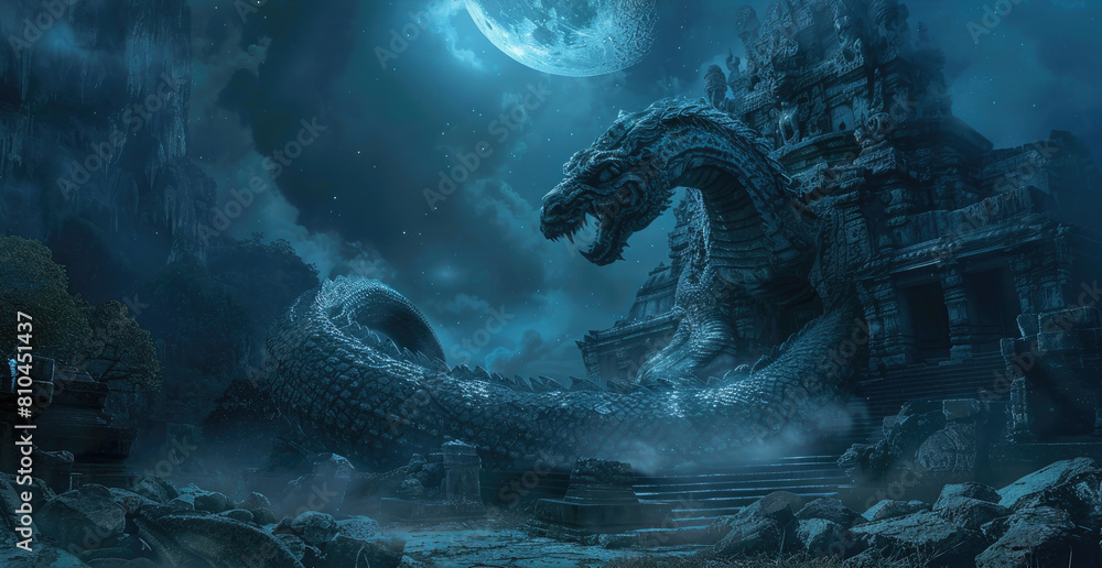 In the depths of the ocean, a colossal sea serpent emerges from the ...