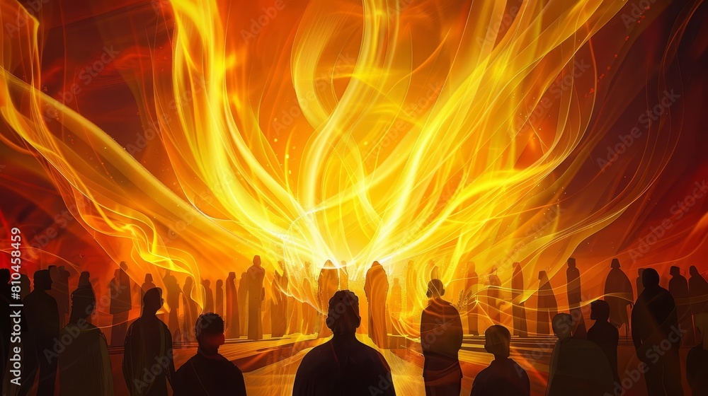 pentecost sunday the holy spirit descending as tongues of fire rear ...