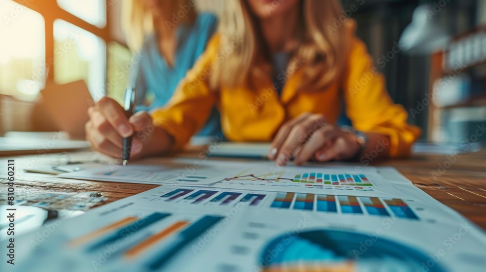 Close-up view of a project planning with a creative team, using ...