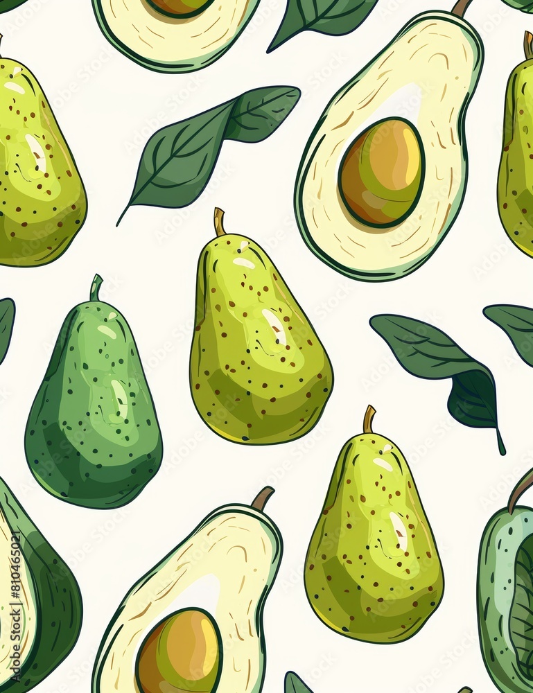 Cute Avocado Design Pattern Digital Paper, Fresh Green Vegetable Image ...