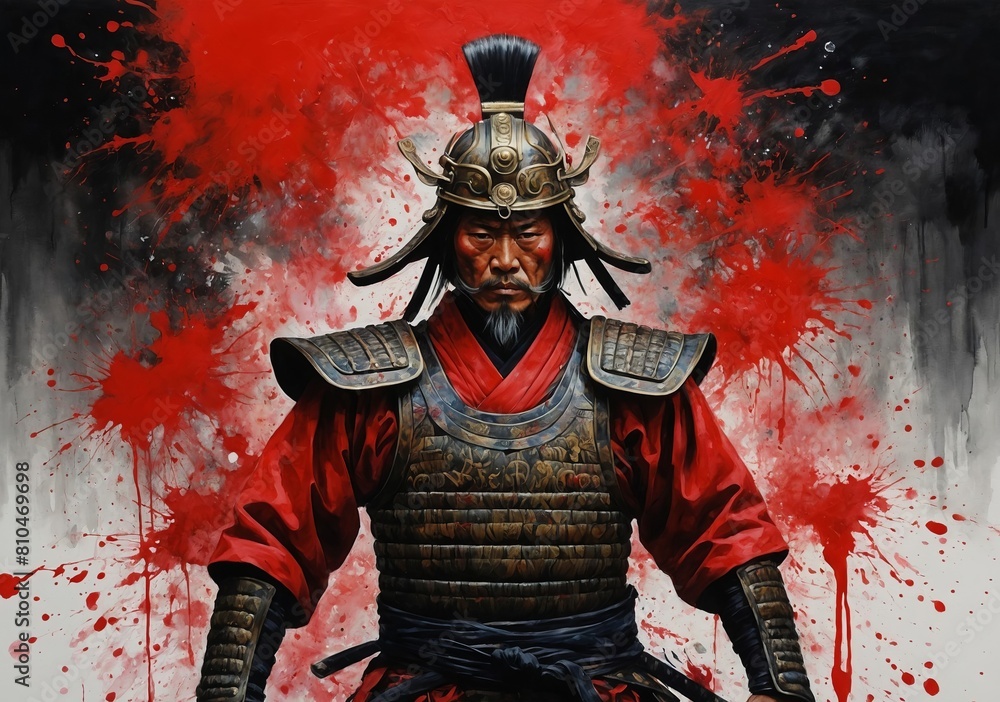 Fierce Japanese Samurai warrior in full armor ready for battle surreal ...