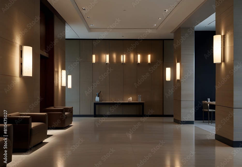 Elegant office lobby with soft, ambient wall sconces, generative AI ...
