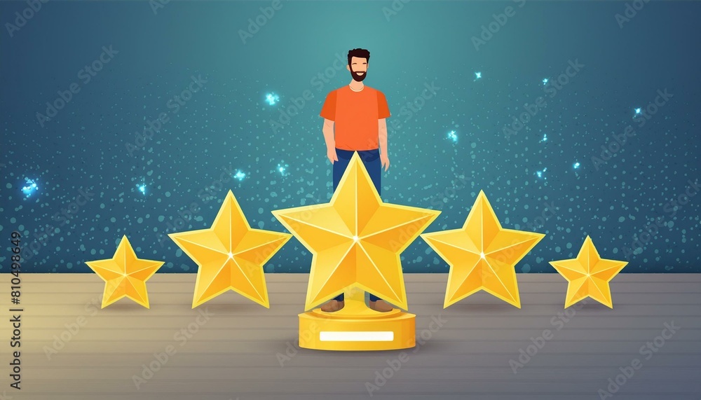 Gold five star rating trophy success award symbol on achievement 3d ...
