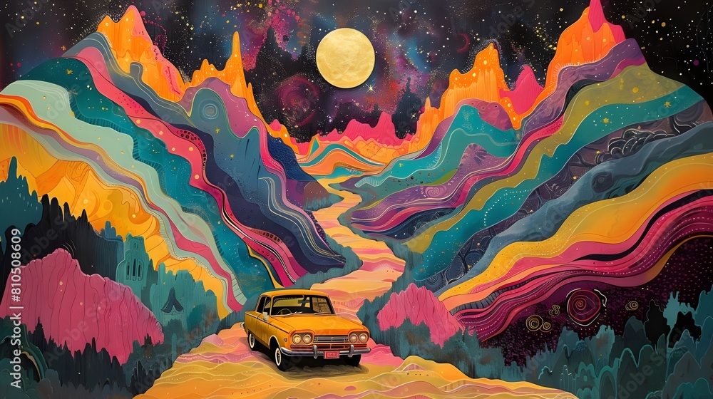 Abstract retro car cool digital artwork. Contemporary pop art design ...