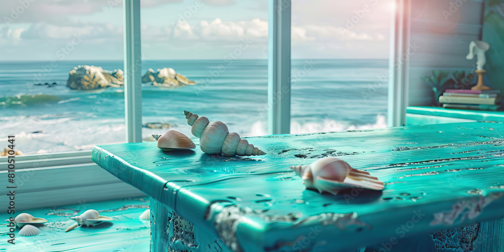 Pacific Coast Desk: A coastal-inspired workstation with a turquoise ...
