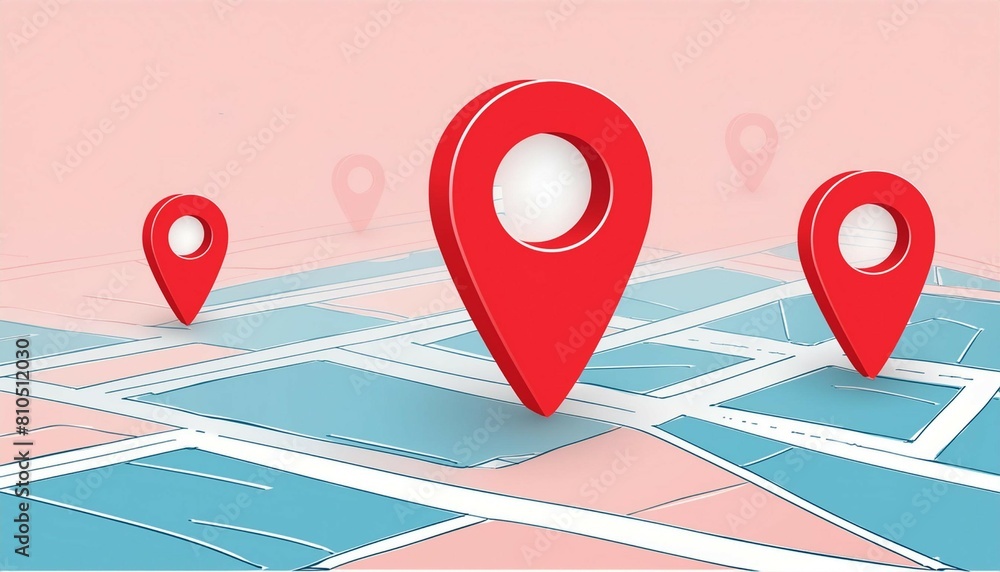 Red location pin mark map navigation on search icon 3d background with ...