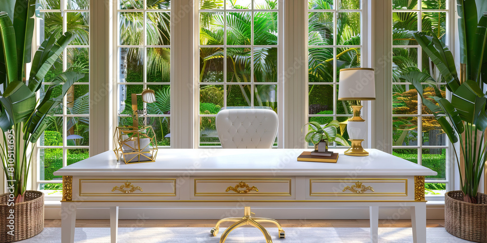 Elegant New England Home Office: A sophisticated home office boasting a ...
