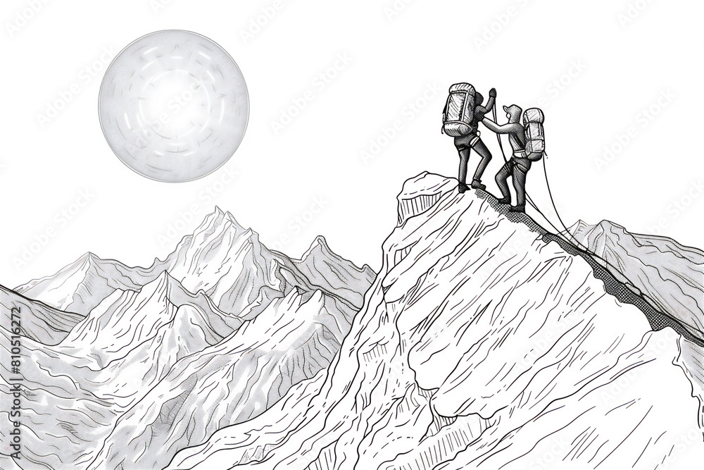 Coloring pages of The struggle of two climber friends who help each ...