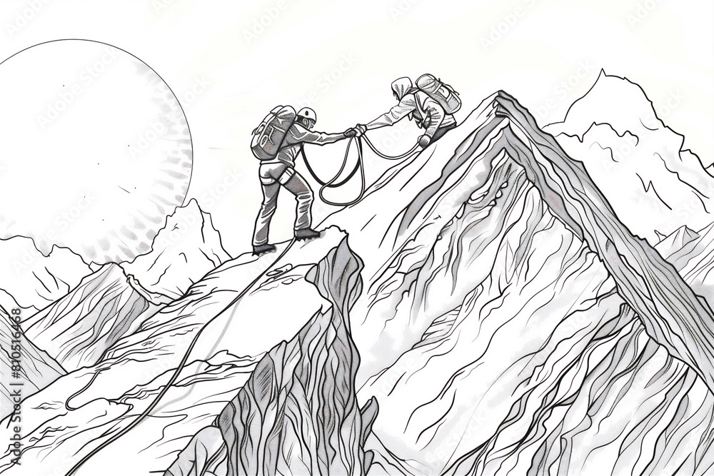 Coloring pages of The struggle of two climber friends who help each ...