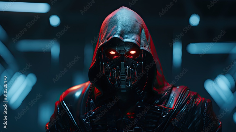 Evil skeleton robot in metal armor. Skull of futuristic evil cyborg in ...