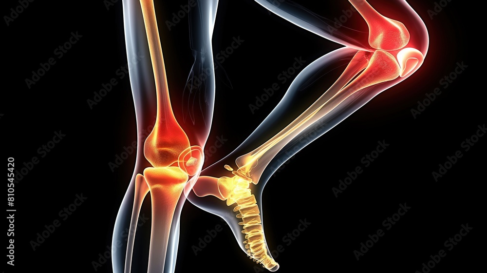 Radiographs x-ray of the lower leg and foot are shown in red and yellow ...