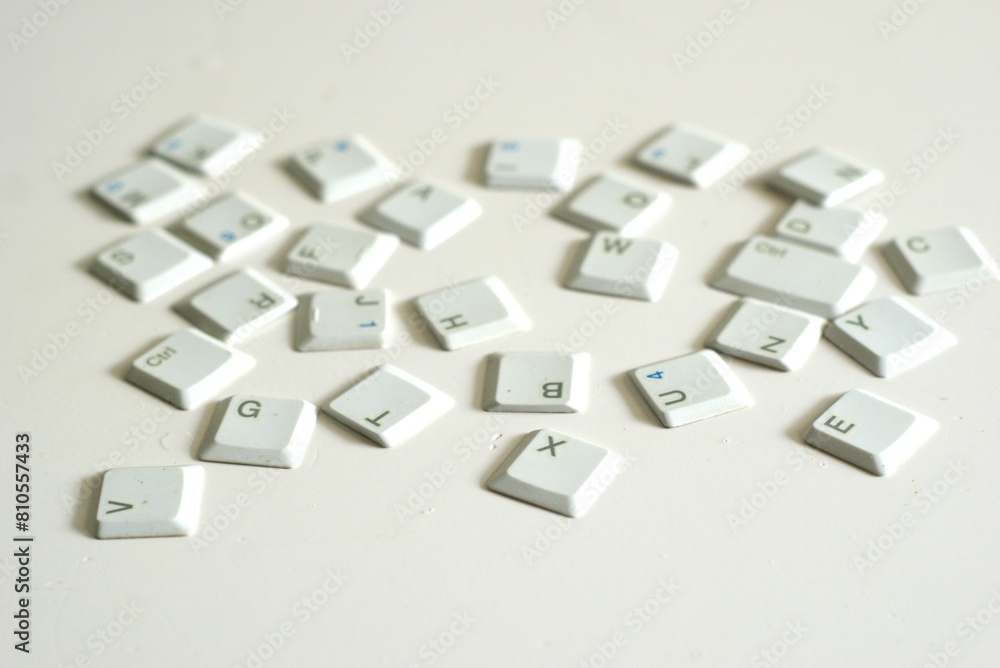 Scattered keyboard buttons on white background, illustration of ...