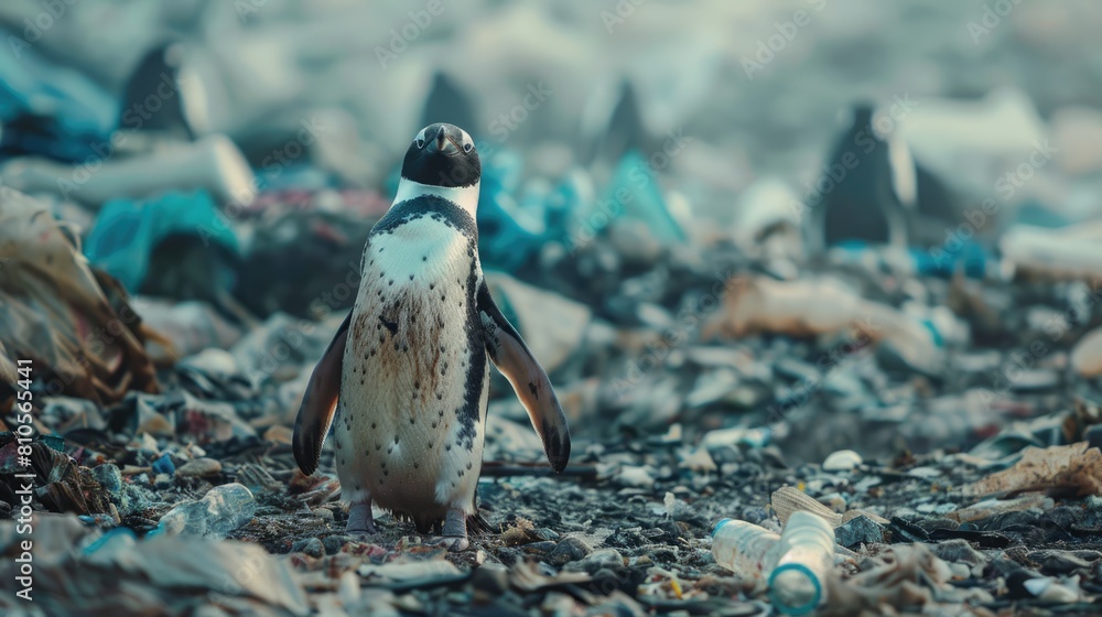 Polluted world. Garbage and waste. Animals suffer from pollution ...