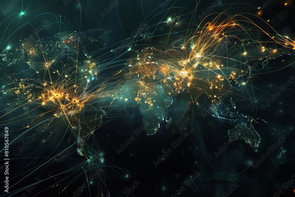 Visualization of network nodes and connections across the globe Stock ...