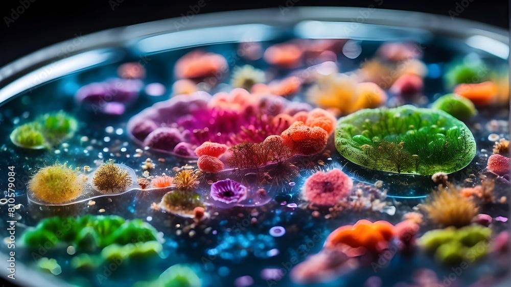 A colorful assortment of microorganisms, including bacteria, protozoa ...