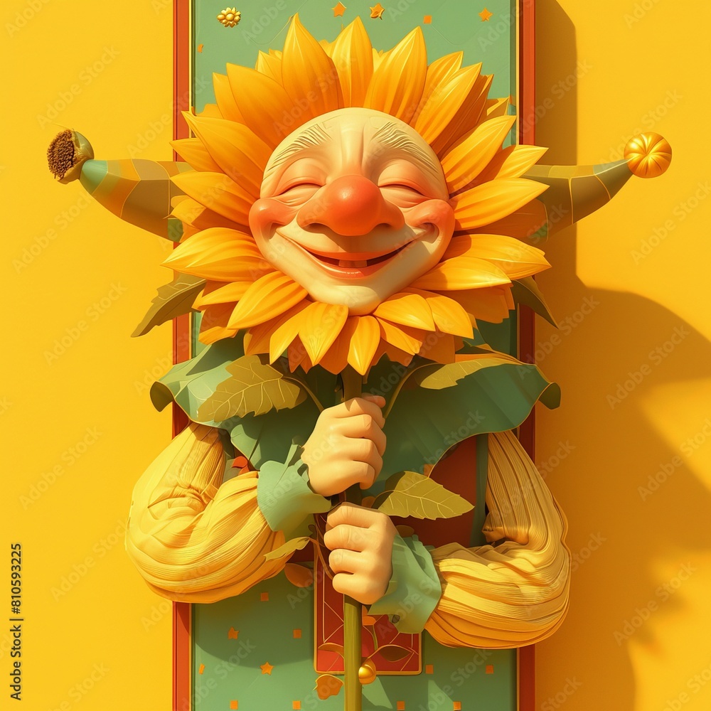 The Fool holding a sunflower gypsy card flat design front view joyful ...