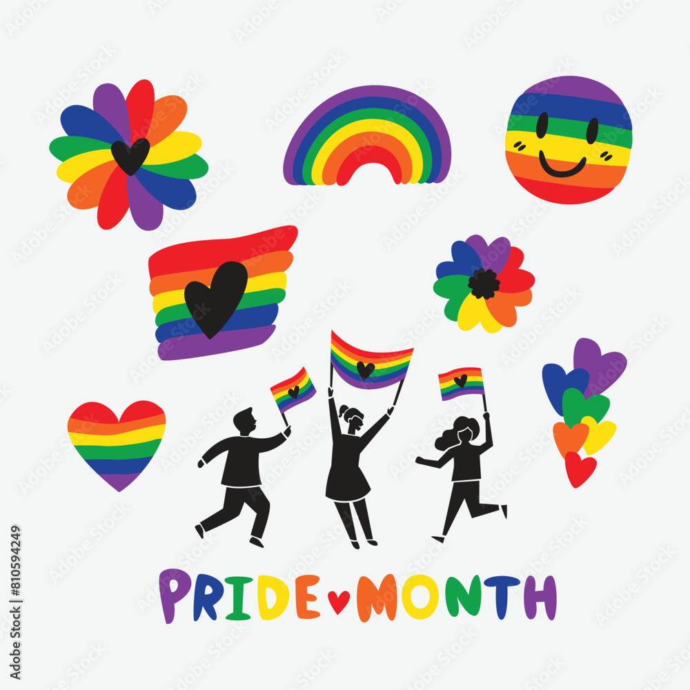 rainbow lgbt flag and celebrate pride month vector flat illustration ...