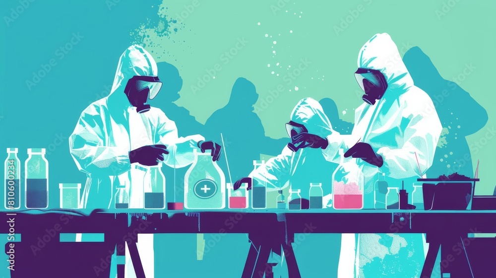 The bold colors of biohazard labels drawing the eye to specimen jars ...