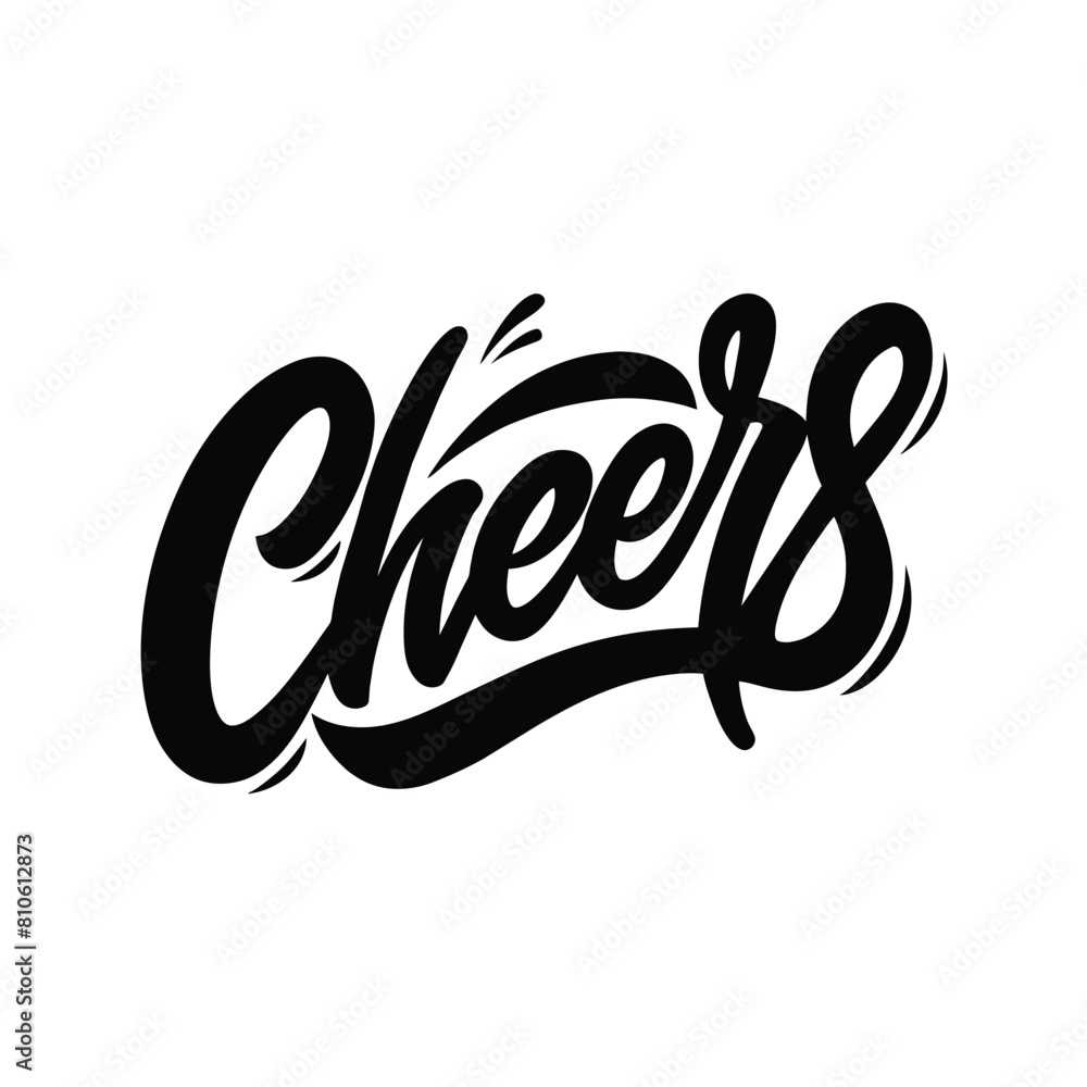 Cheers text lettering vector black handwritten logo on white Stock ...