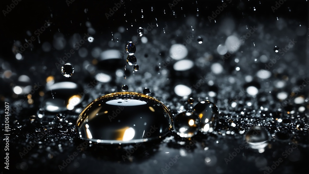 Realistic water droplets on black background design wallpaper Stock ...