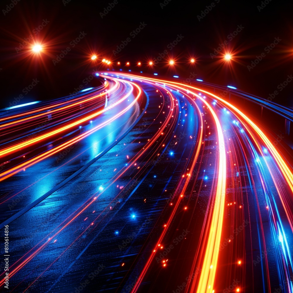 Futuristic 3D Motion Traces with High-Speed Light Beams on Blue, Purple ...